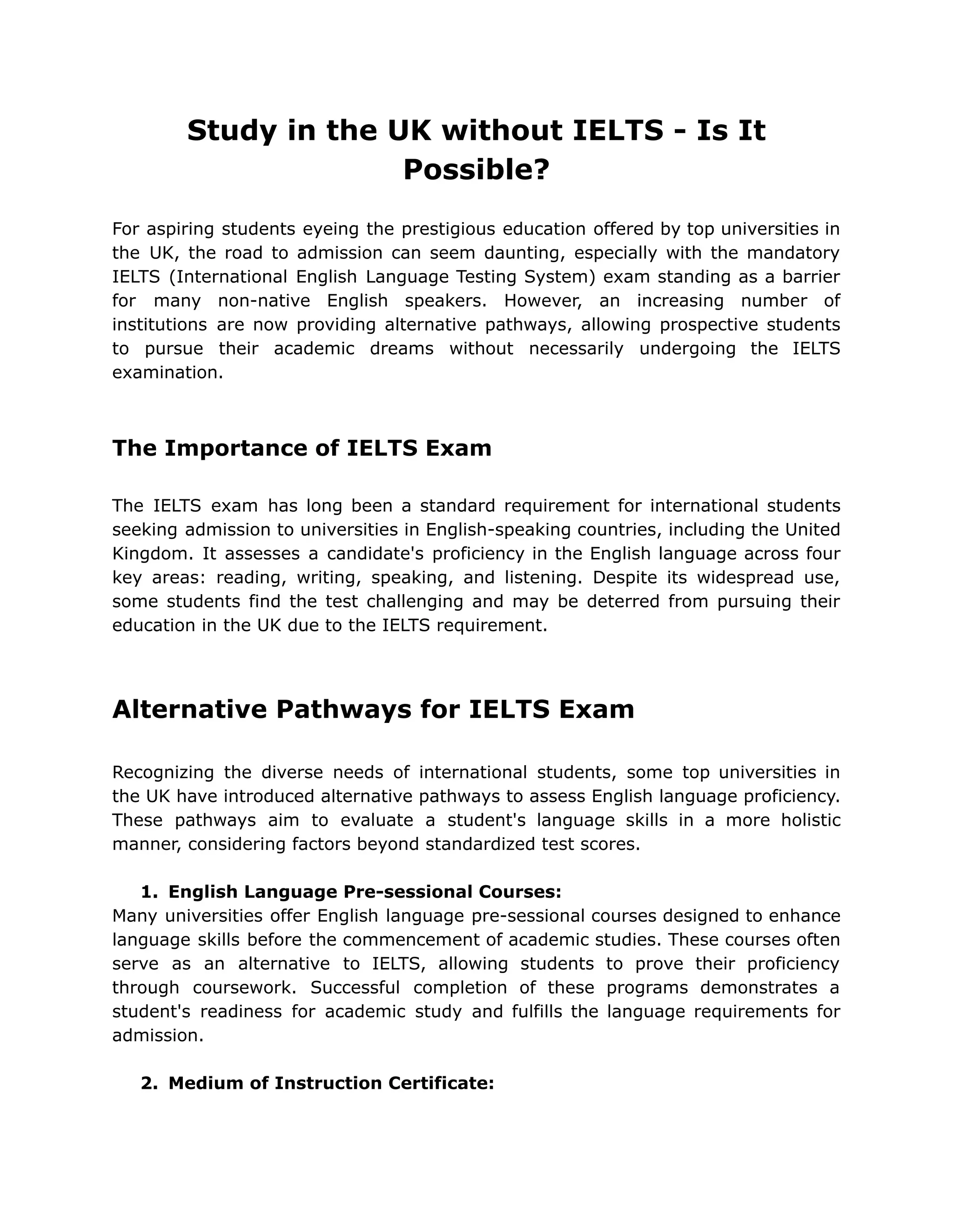 Study in the UK without IELTS | PDF