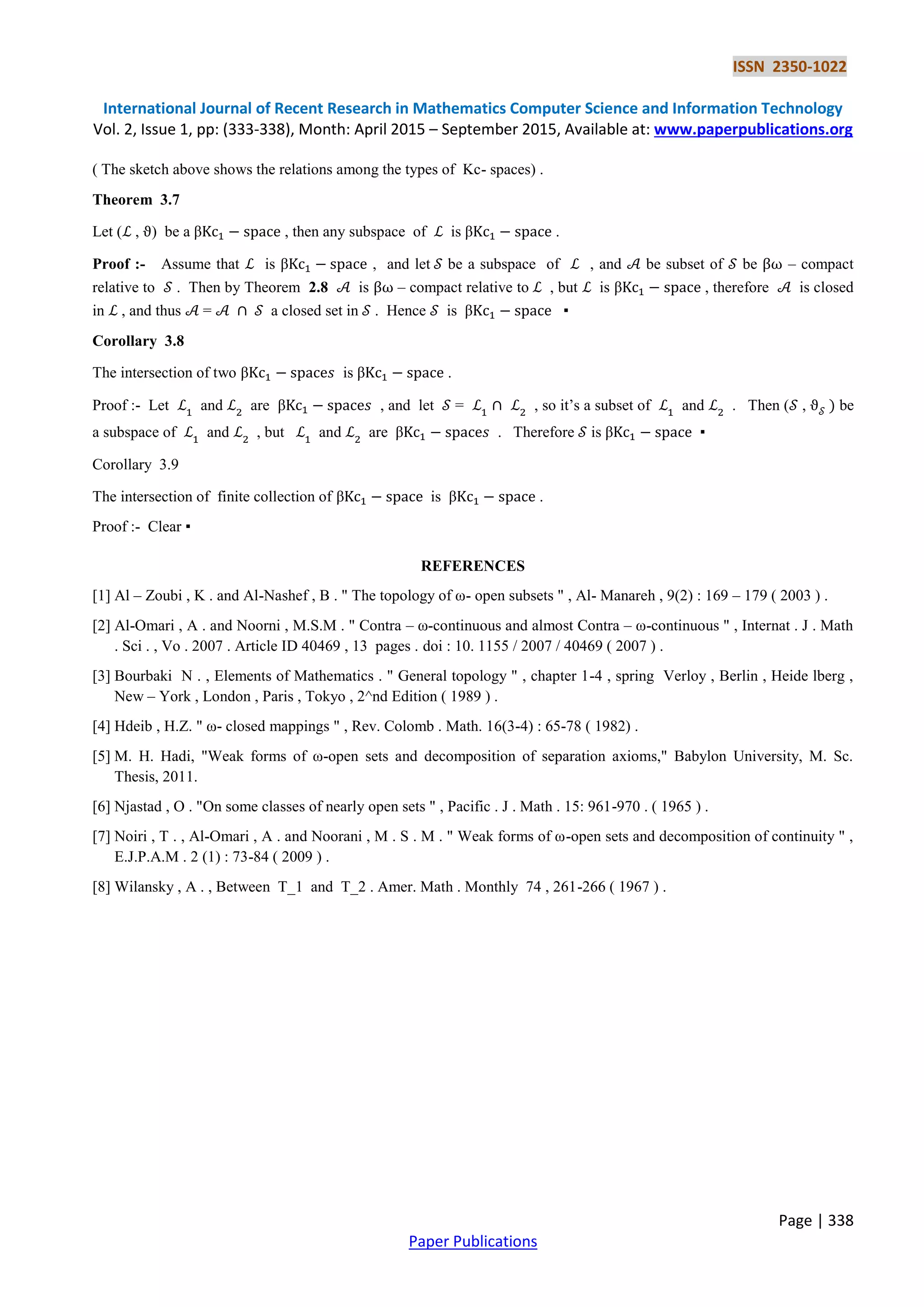 Study Kc - Spaces Via ω-Open Sets | PDF