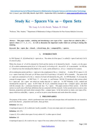 Study Kc - Spaces Via ω-Open Sets | PDF