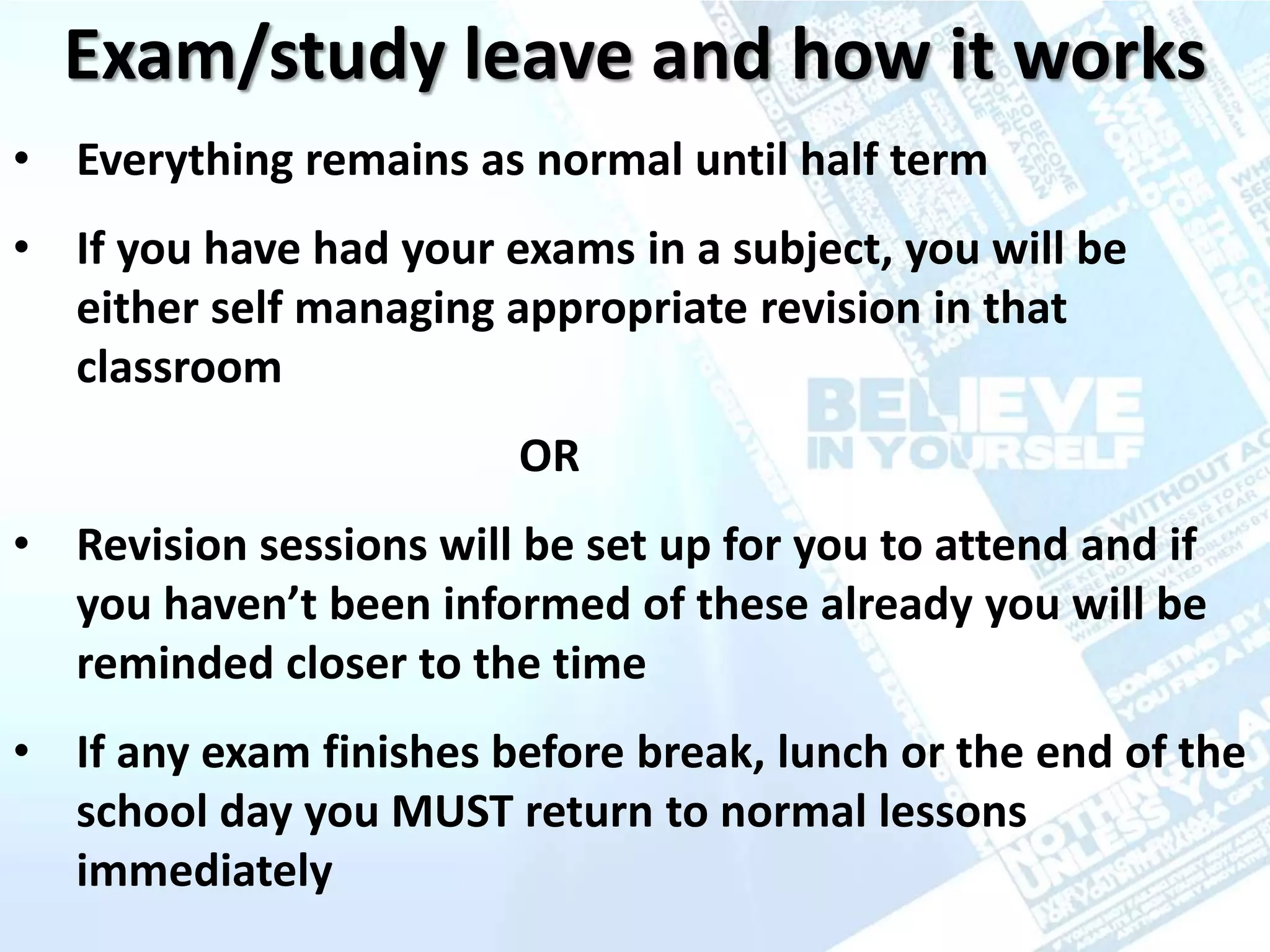 Exam/study leave and how it works | PPTX