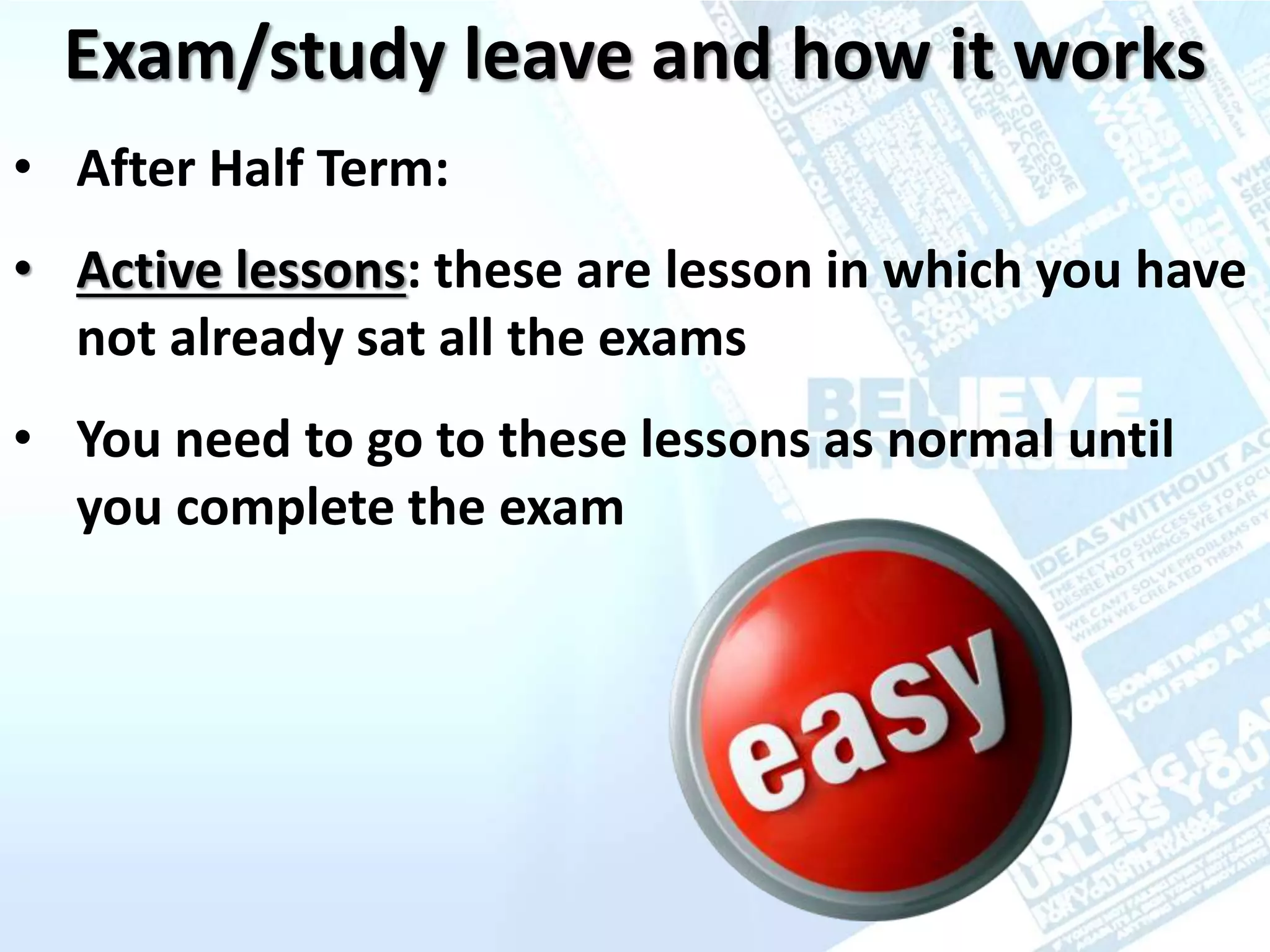 Exam/study leave and how it works | PPTX