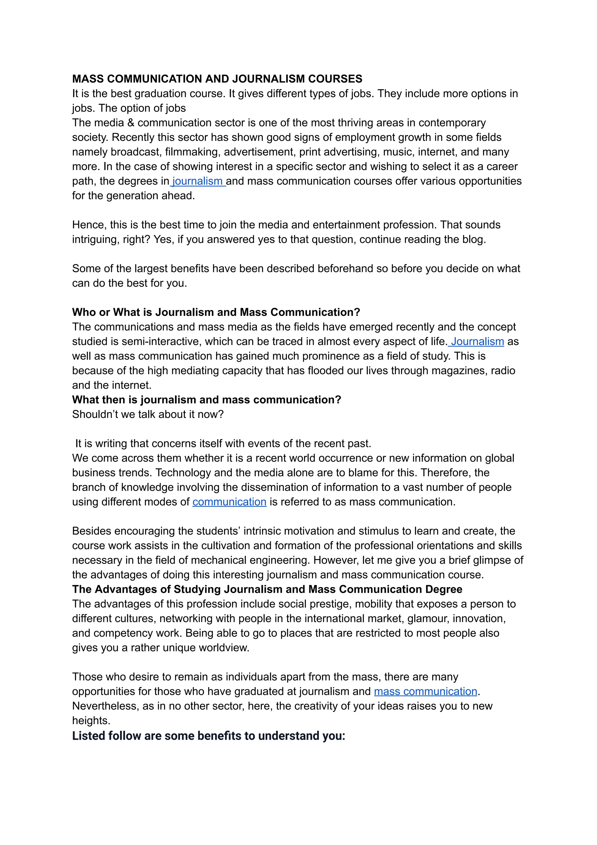 Mass Communication and Journalism Course | PDF