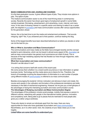 Mass Communication and Journalism Course | PDF