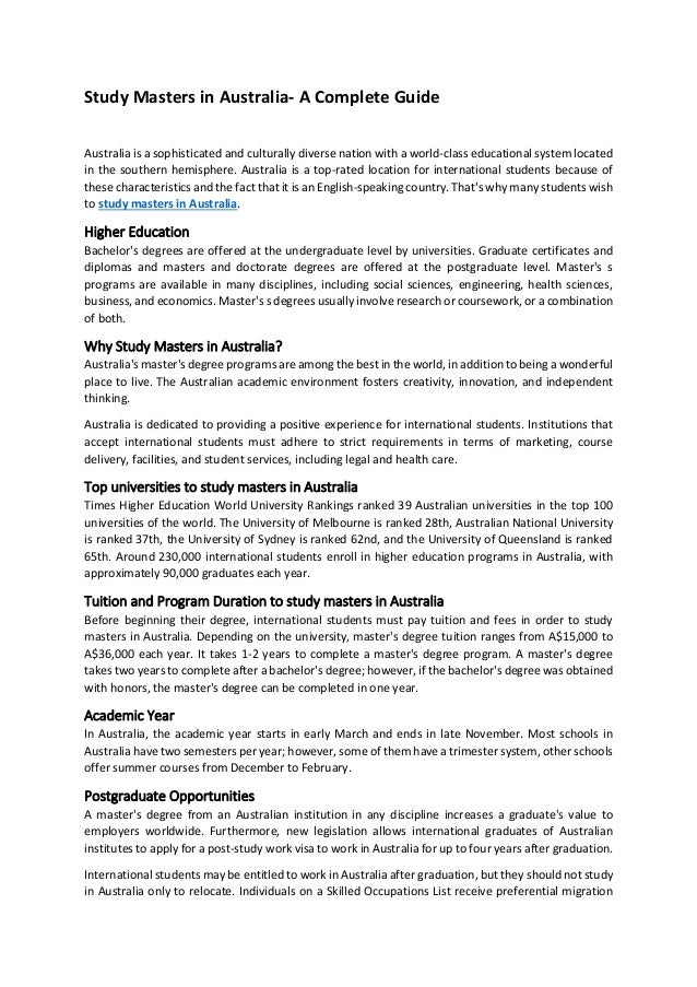 Study Masters in Australia- A Complete Guide | PDF