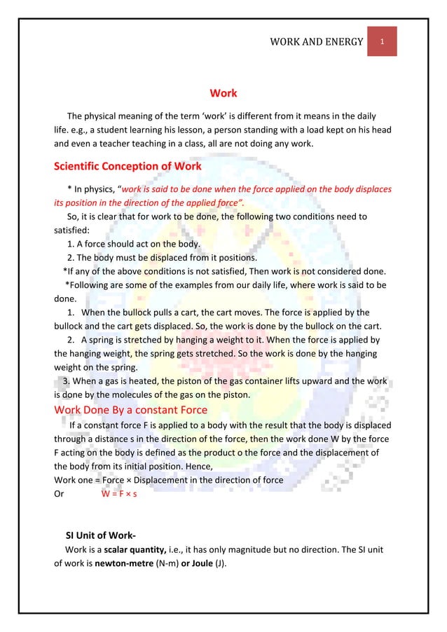 STUDY MATERIAL work and energy.pdf for 9 | PDF
