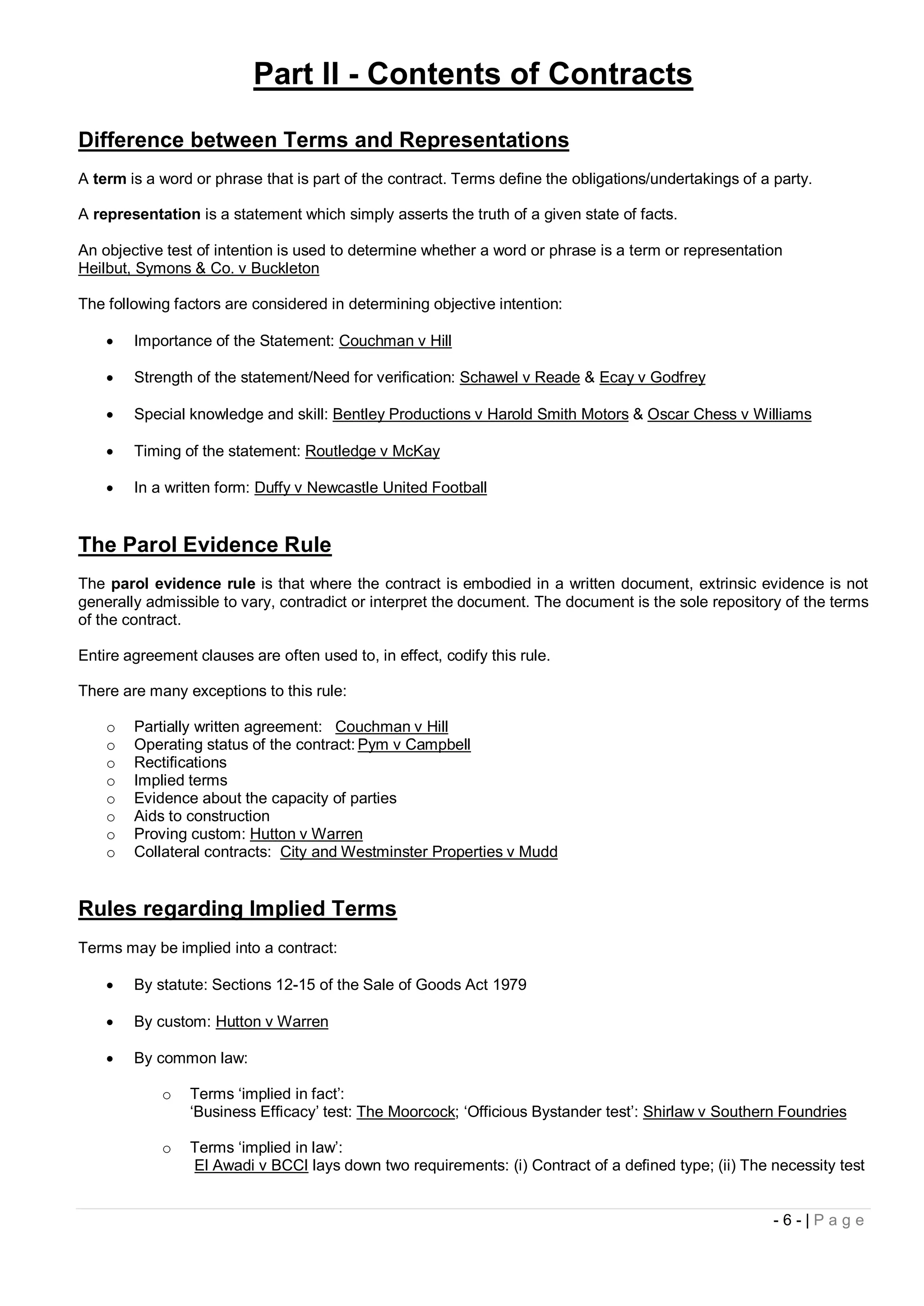 Study notes contract law | PDF