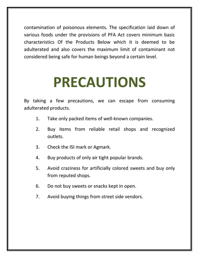 Study of adulterants in food stuff | DOC