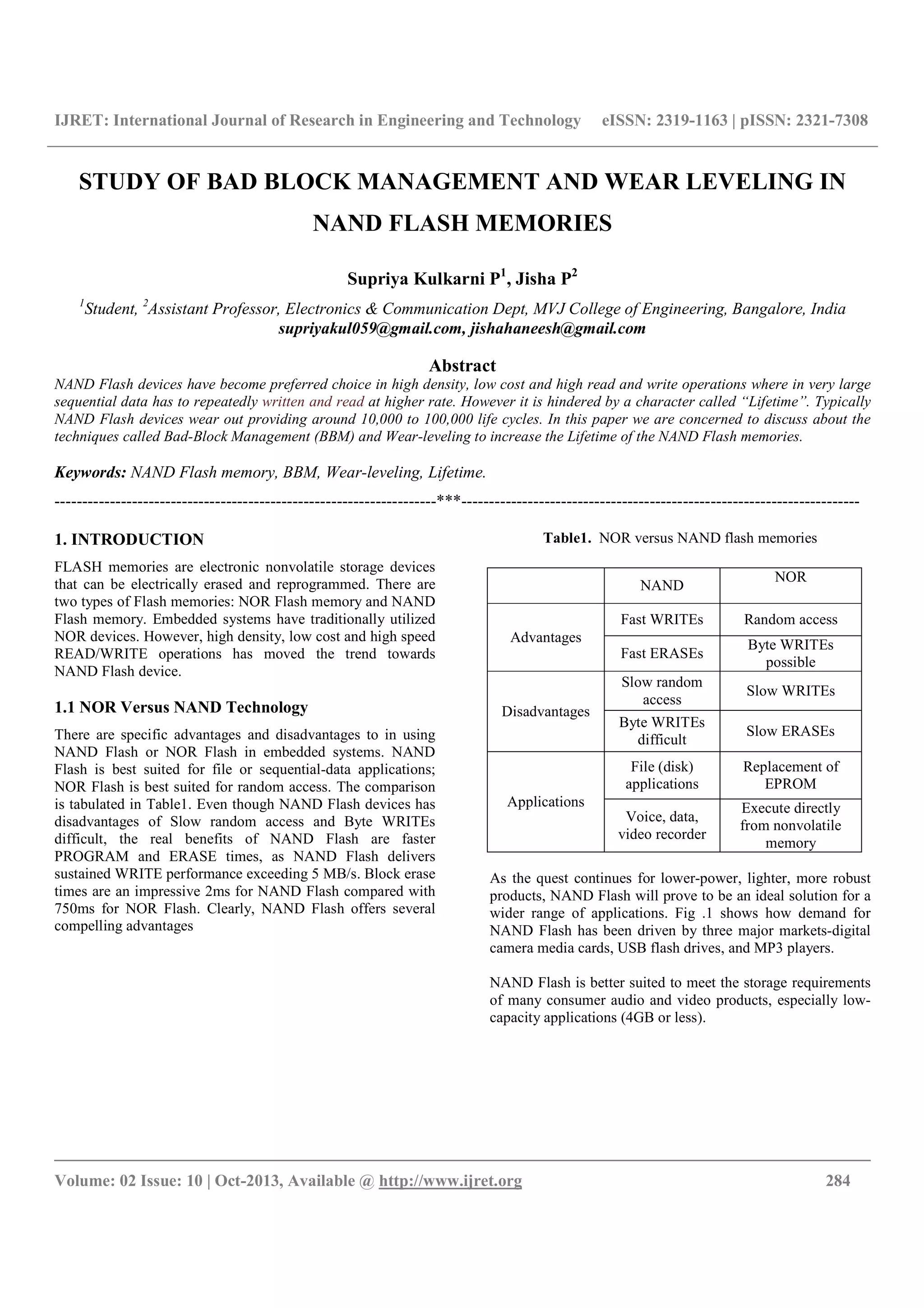 Study of bad block management and wear leveling in | PDF