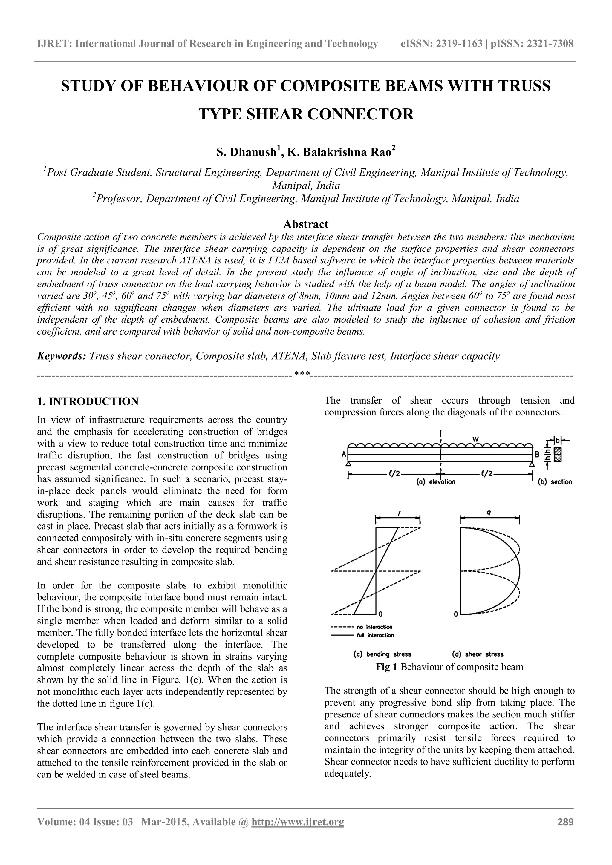 Study of behaviour of composite beams with truss type shear connector | PDF
