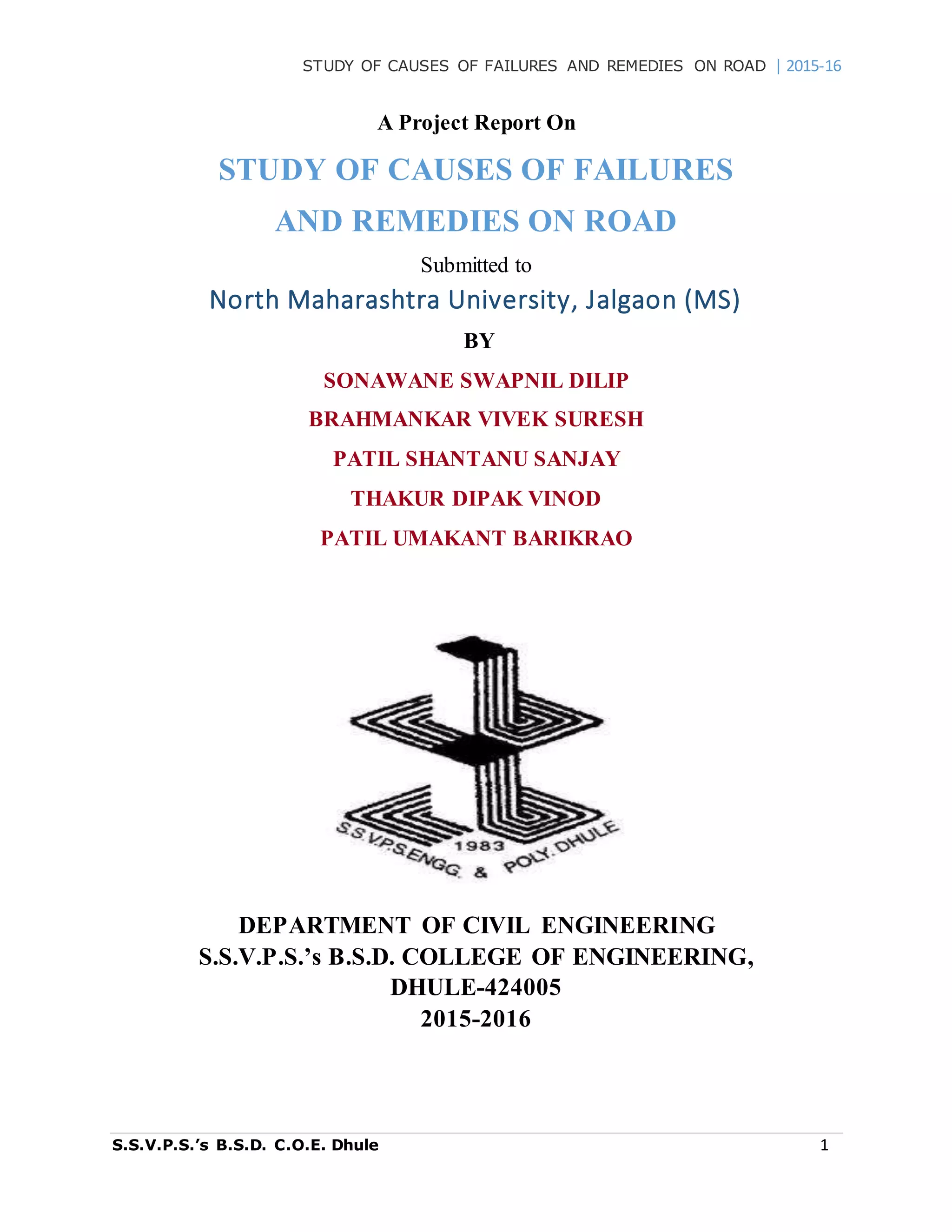 Study of causes of failures and remedies on road | DOCX