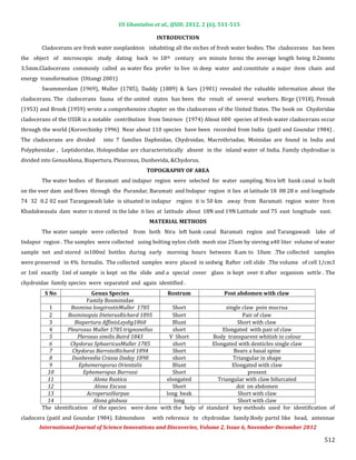 Study of cladocera species diversity with reference to chydoridae and ...