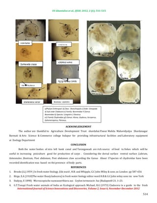 Study of cladocera species diversity with reference to chydoridae and ...