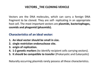 Recombinant DNA Technology- Study of cloning vectors.pptx | Biological ...