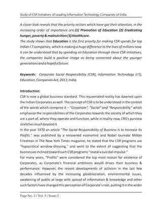 Study of CSR Initiatives of Leading Information Technology Companies of ...