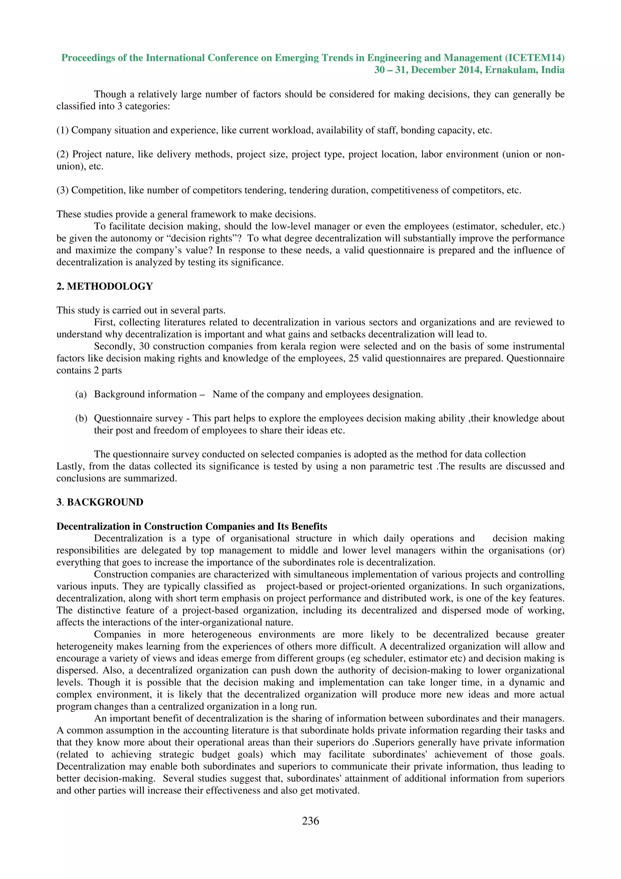 Study of decentralization in construction companies kerala | PDF