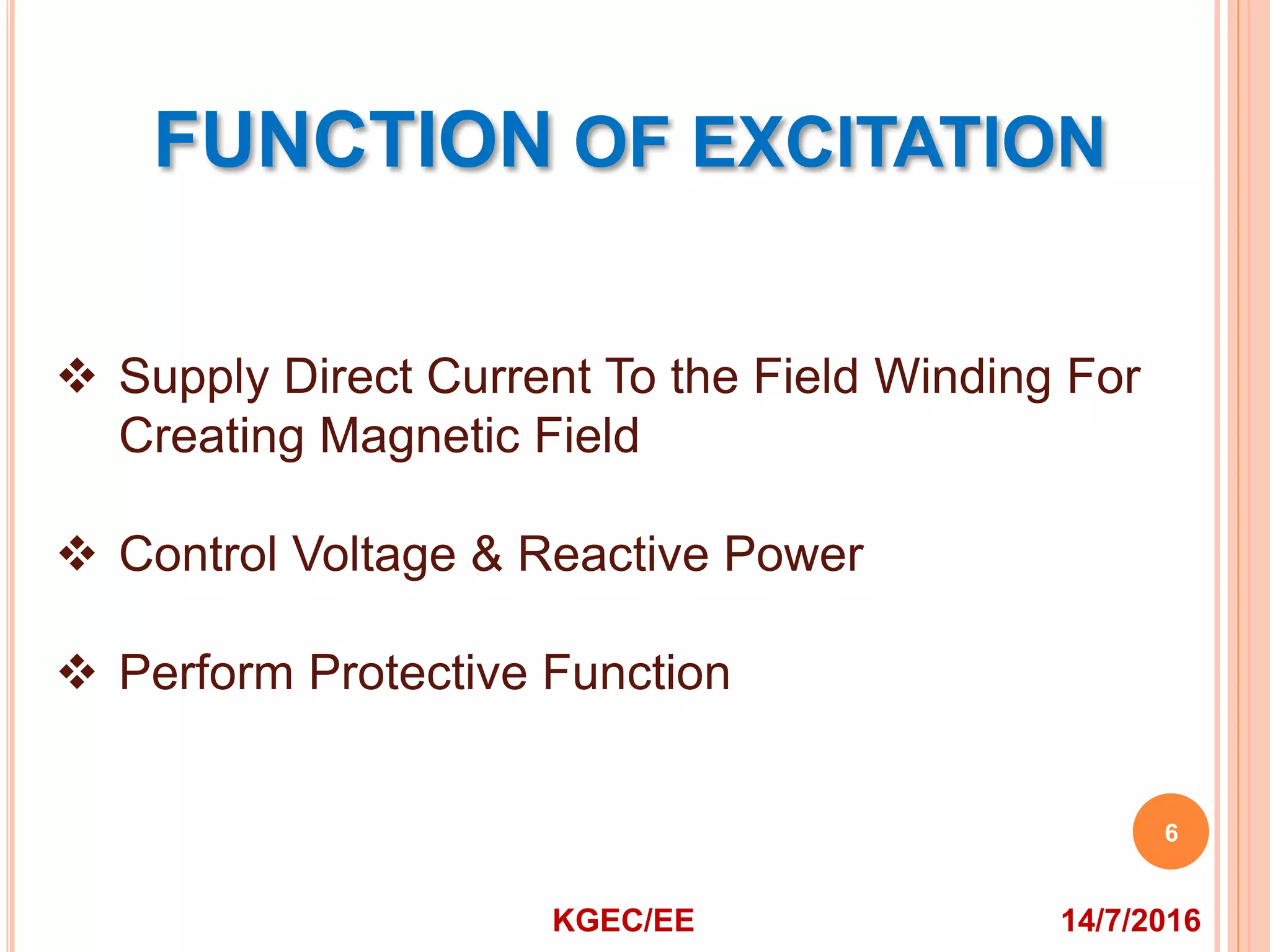Excitation system for alternator | PPSX