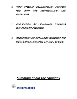 Study of distribution channel strategy of pepsico for the positioning ...
