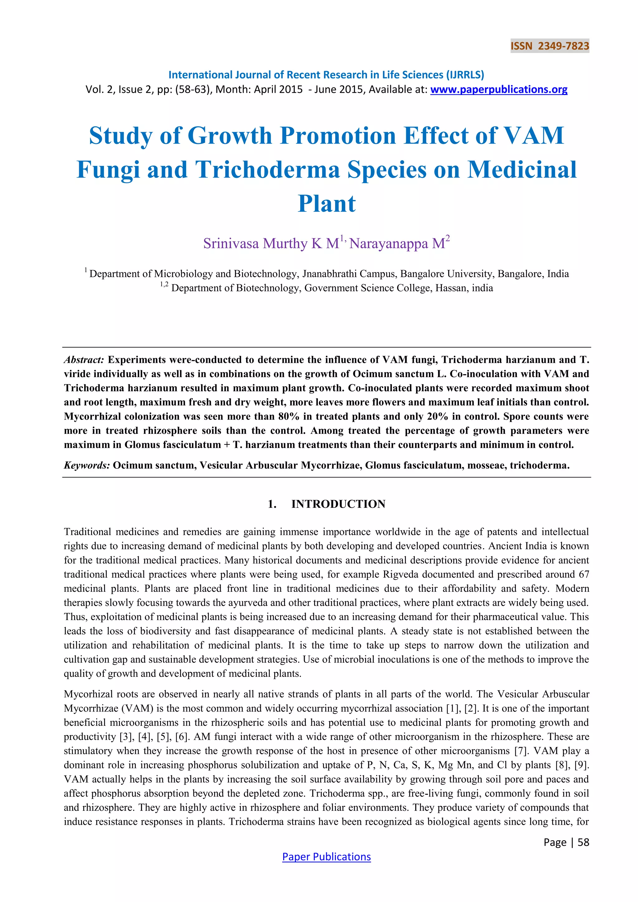 Study of Growth Promotion Effect of VAM Fungi and Trichoderma Species ...