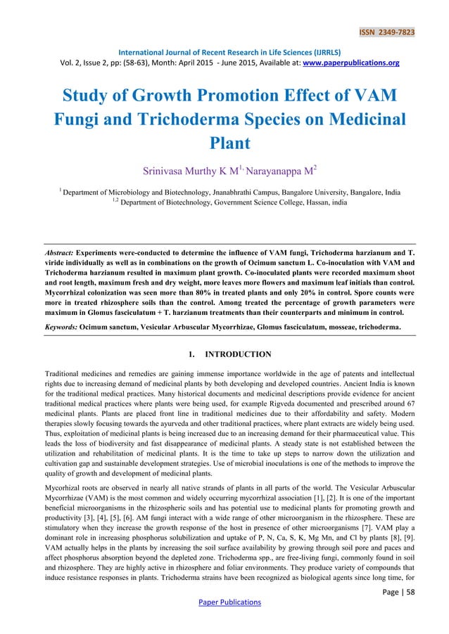 Study of Growth Promotion Effect of VAM Fungi and Trichoderma Species ...