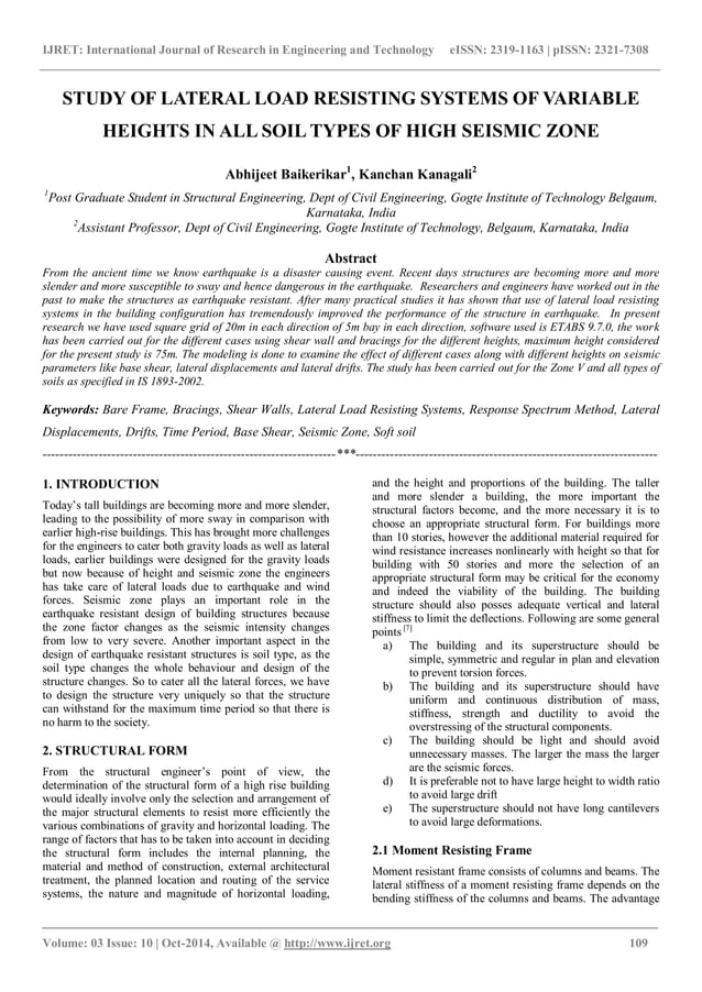 Study of lateral load resisting systems of variable heights in all soil ...