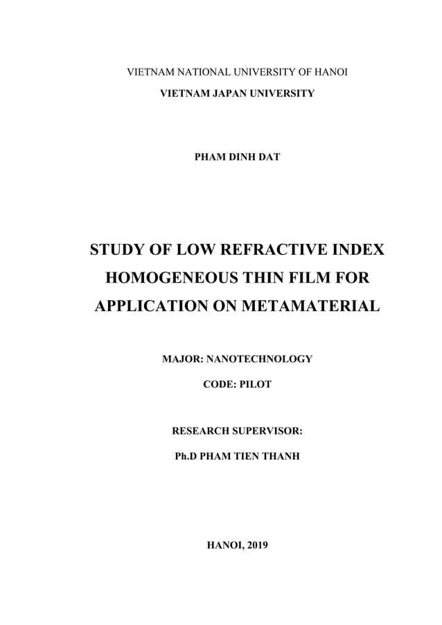 STUDY OF LOW REFRACTIVE INDEX HOMOGENEOUS THIN FILM FOR APPLICATION ON ...