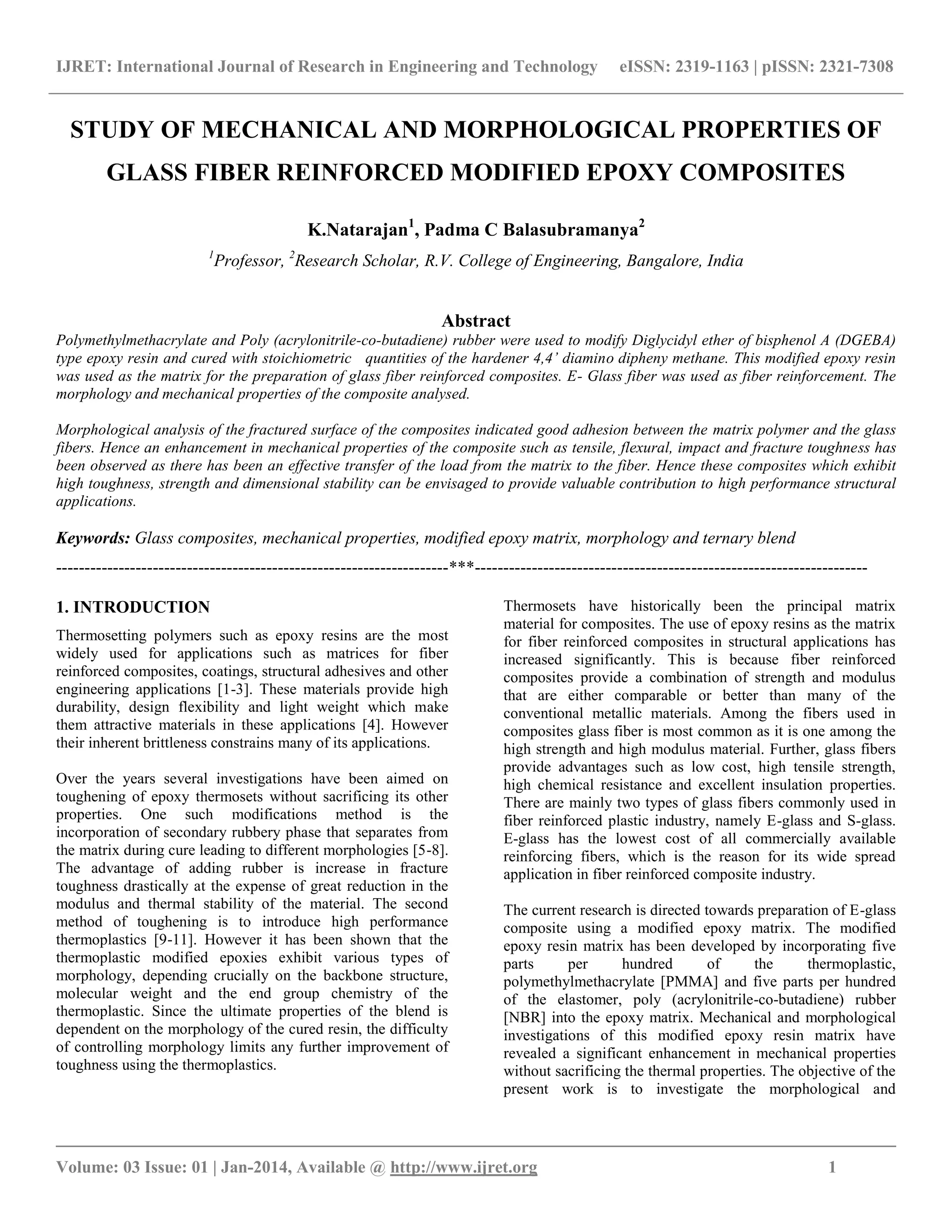 Study of mechanical and morphological properties of glass fiber reinforced modified epoxy ...