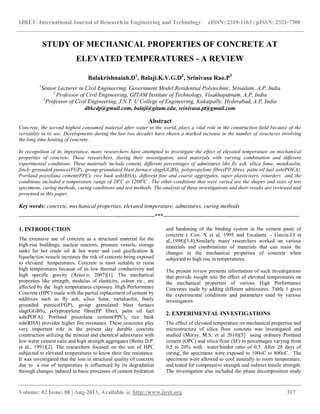 Study of mechanical properties of concrete at elevated temperatures a ...