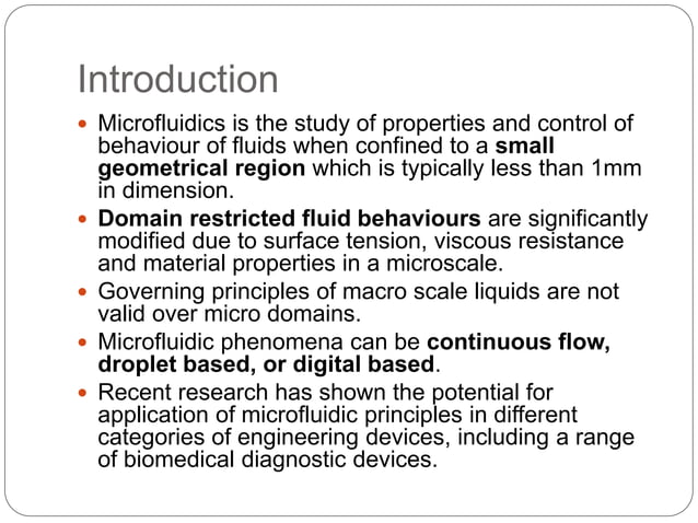 Study of Microfluidics and its Application in Biomedical Diagnostic Devices | PPTX