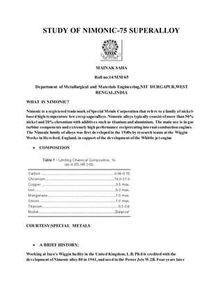 Study of nimonic 75 alloy | DOCX