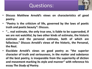 The Study of Poetry - Matthew Arnold | PPTX