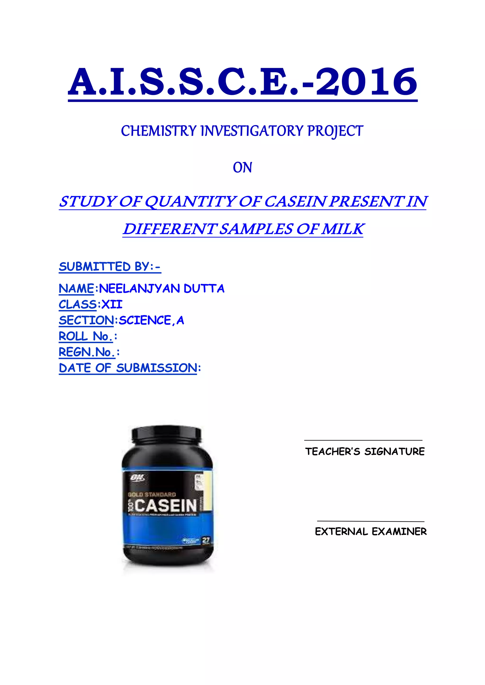 Study of quantity of caesin present in different samples of milk | DOCX