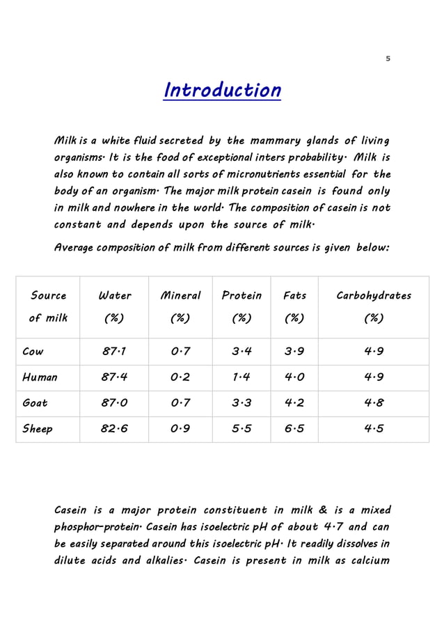 Study of quantity of caesin present in different samples of milk | DOCX ...
