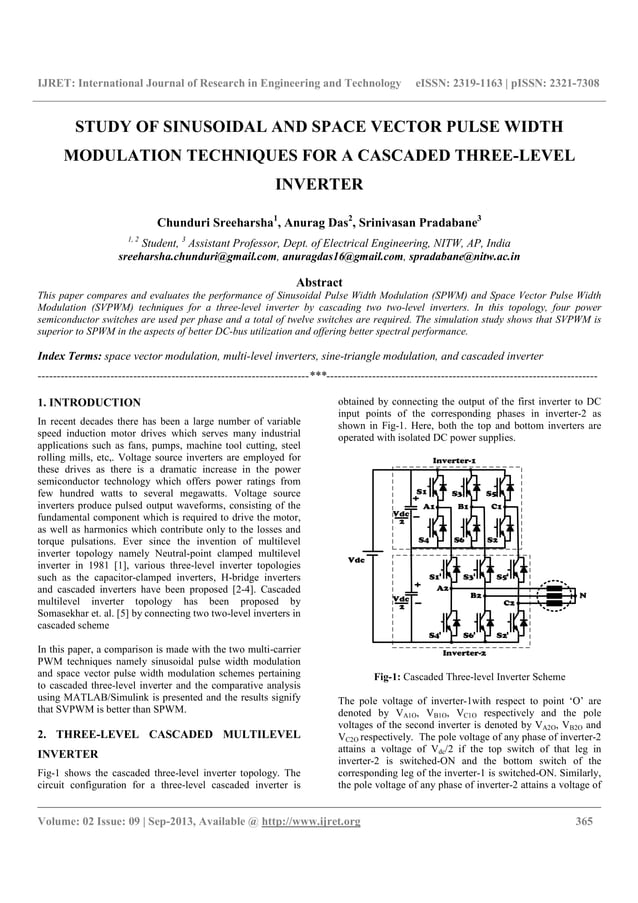 Study of sinusoidal and space vector pulse width | PDF