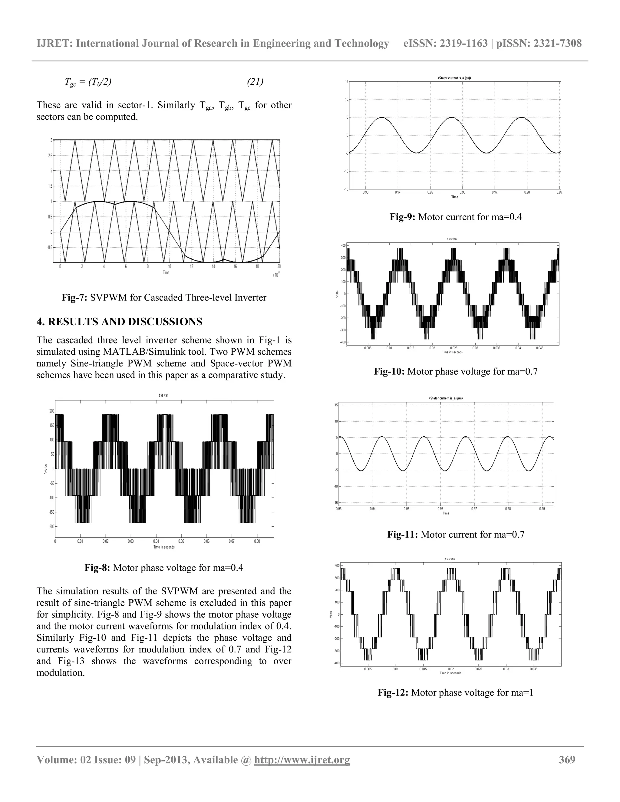 Study of sinusoidal and space vector pulse width modulation techniques for a cascaded three ...