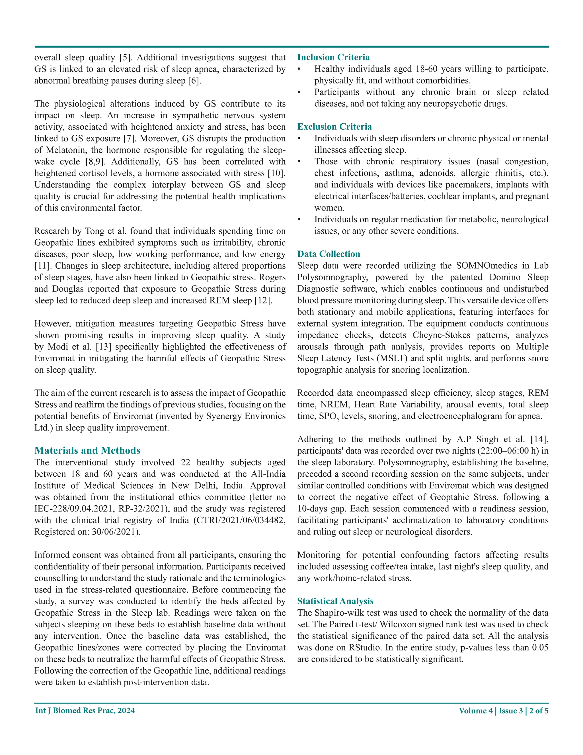 Study of Sleep Quality in Geopathic Stress | PDF