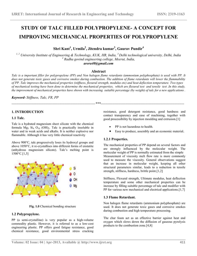 Study of talc filled polypropylene a concept for | PDF | Chemistry ...