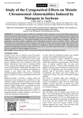 Study of the cytogenetical effects on meiotic chromosomal abnormalities induced by mutagens ...