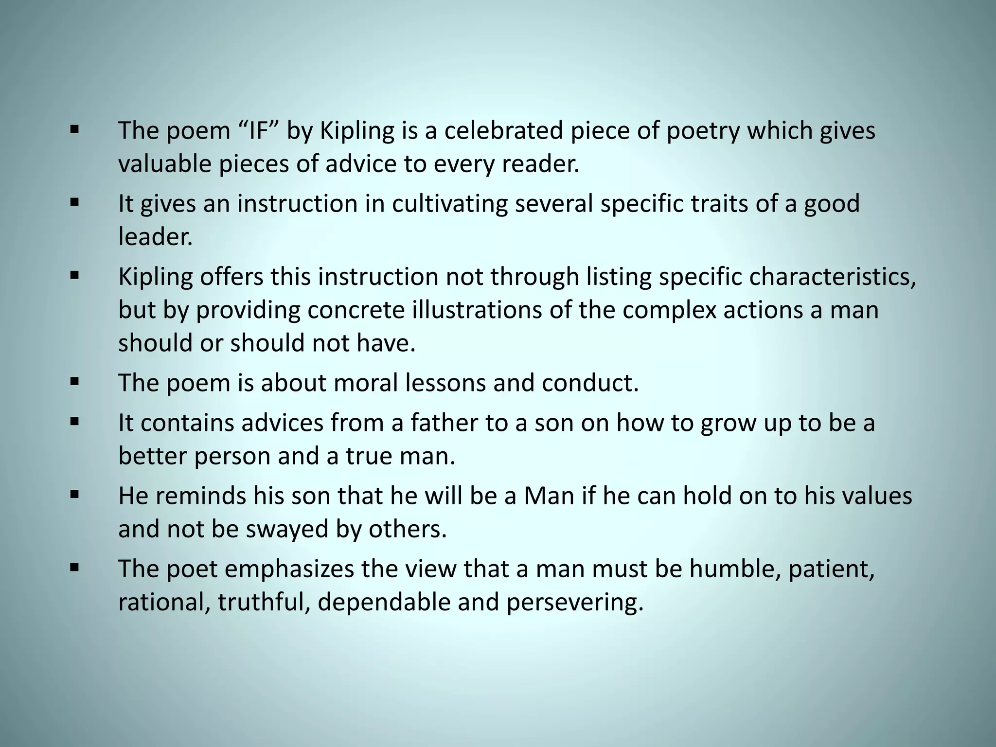 Study of the poem "IF" by Rudyard Kipling | PPTX