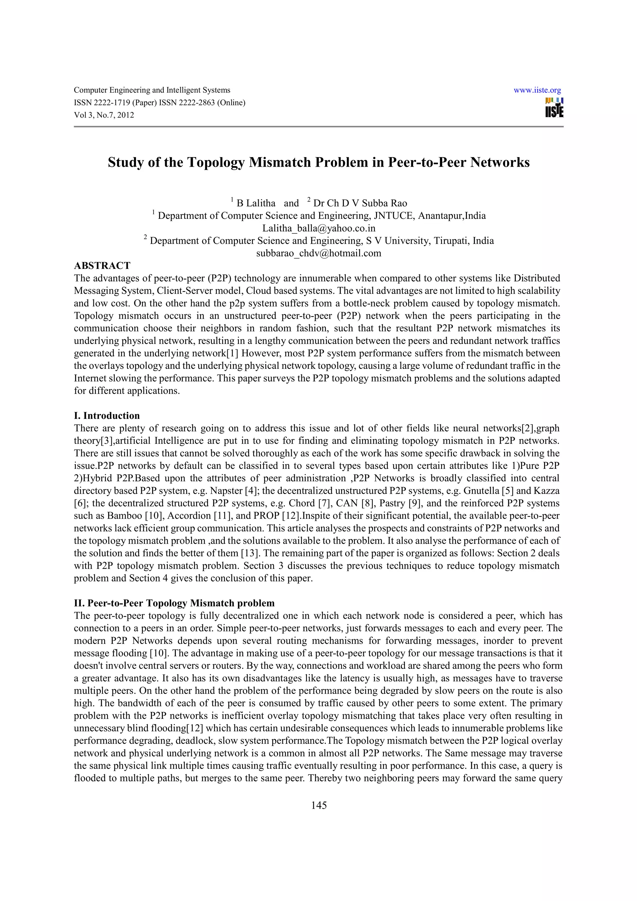 Study of the topology mismatch problem in peer to-peer networks | PDF