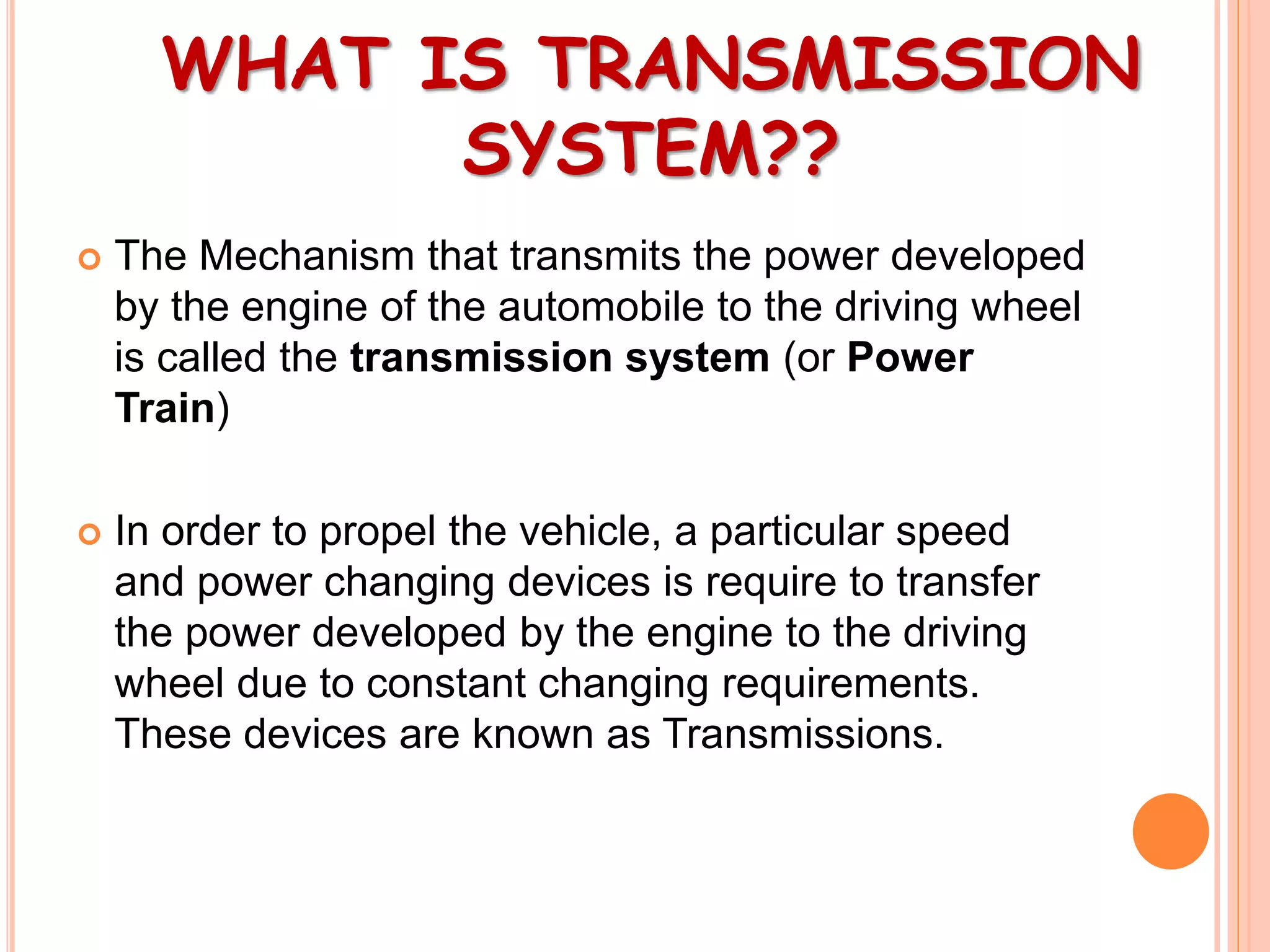 Study of transmission system of automobile | PPTX