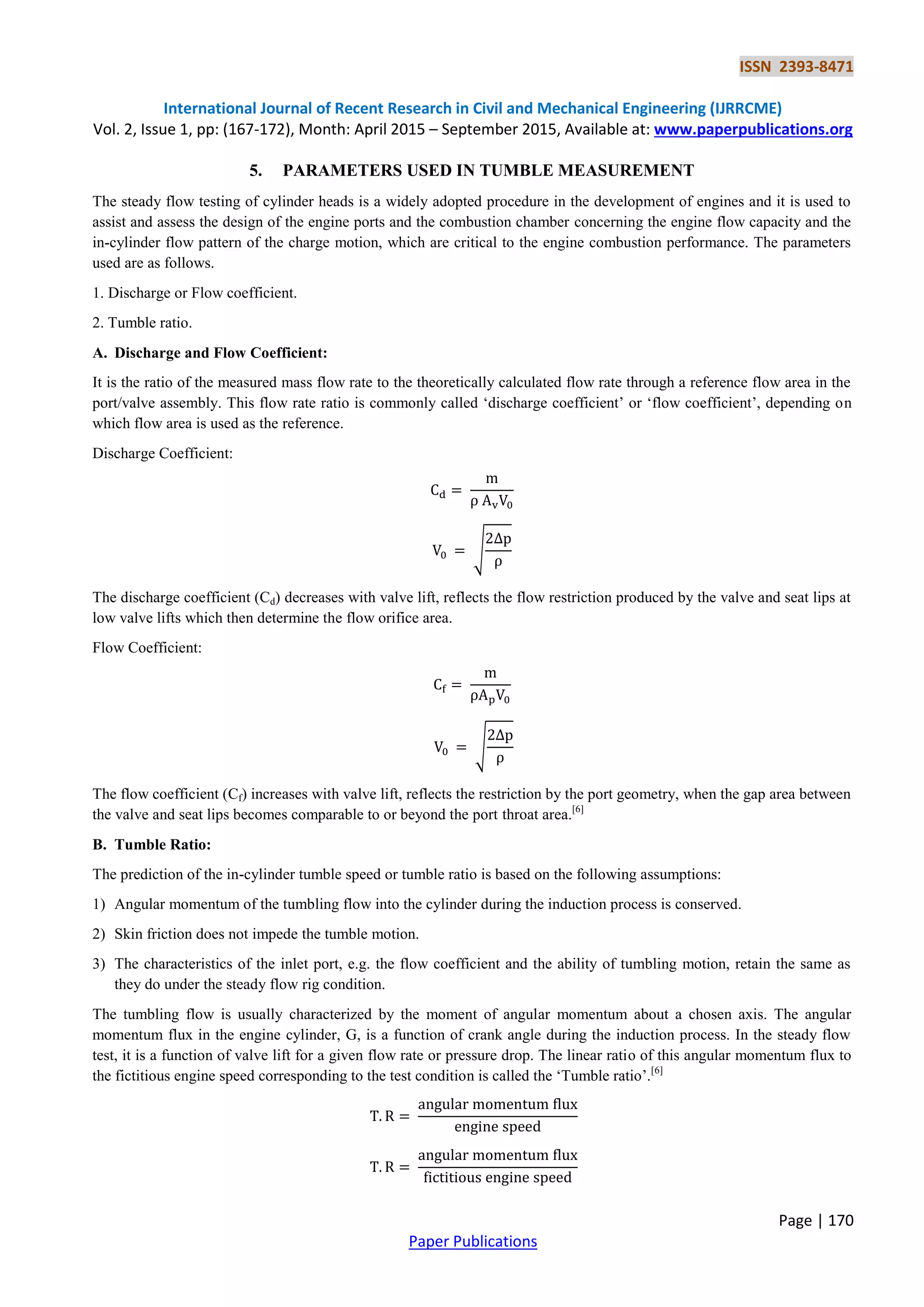 Study of Tumble Measurement on a Steady State Flow Rig | PDF