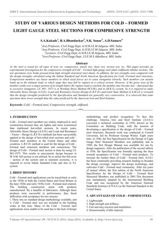 Study of various design methods for cold – formed light gauge steel ...