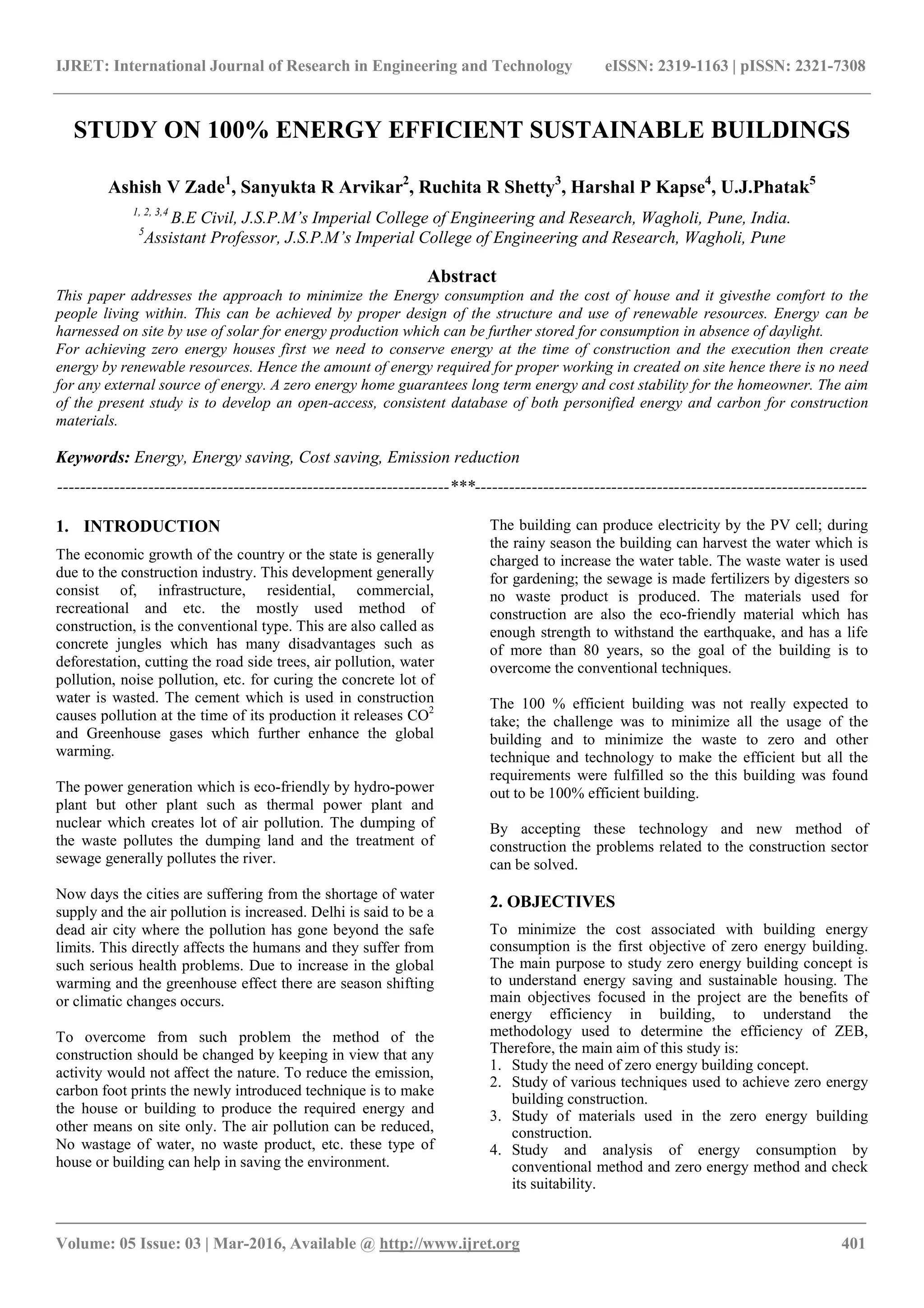 Study on 100% energy efficient sustainable buildings | PDF