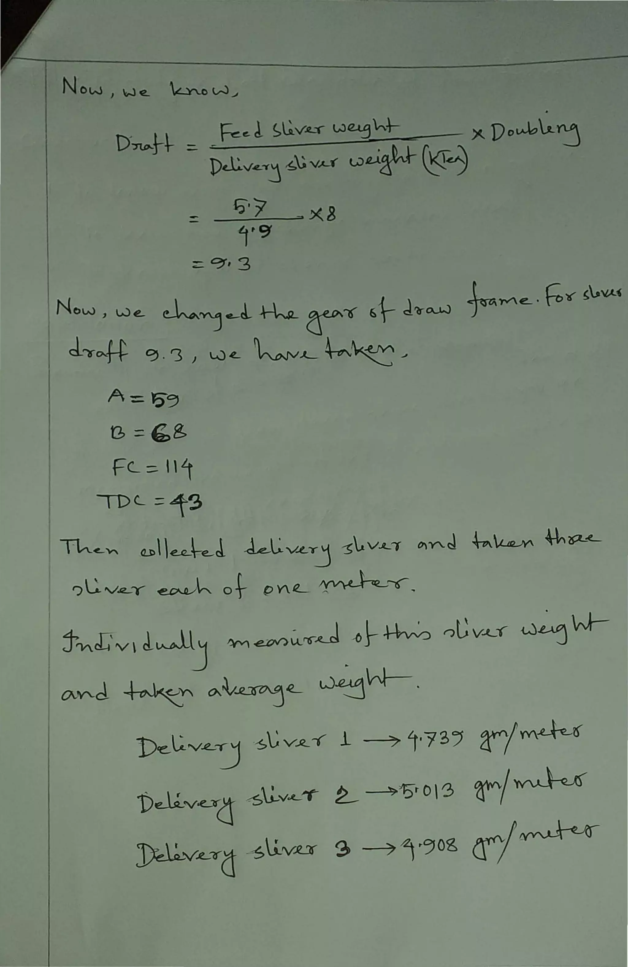 Yarn 2/1 ----Study on a draft calculation of draw frame | PDF