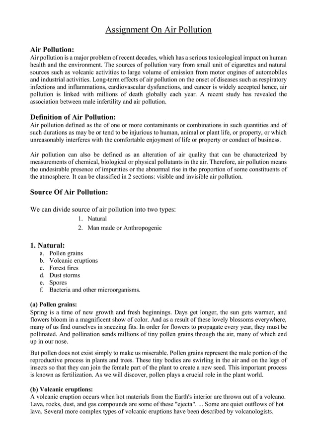Study On Air Pollution In Textile | Assignment On Air Pollution | PDF ...