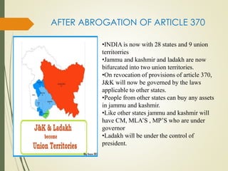 Study on Article 370 - Jammu Kashmir & Ladakh - ( EBSB ACTIVITY ) | PDF