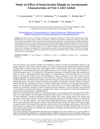 Study on Effect of Semi Circular Dimple on Aerodynamic Characteristics of NACA 2412 Airfoil ...