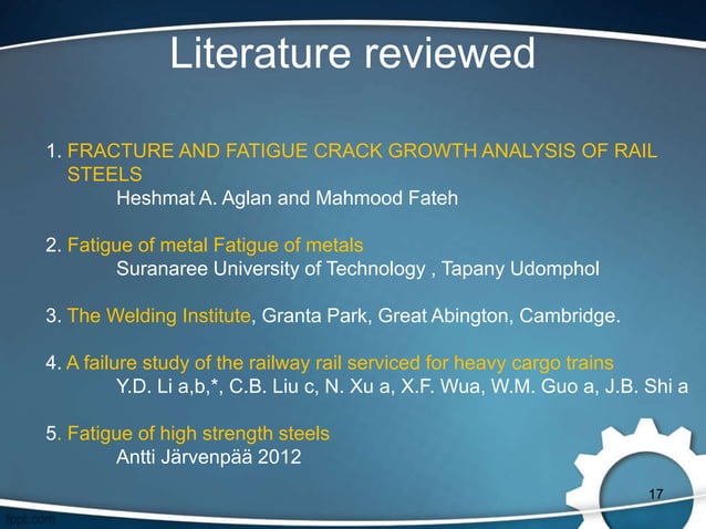 Study on fatigue failures in rail steels | PPT