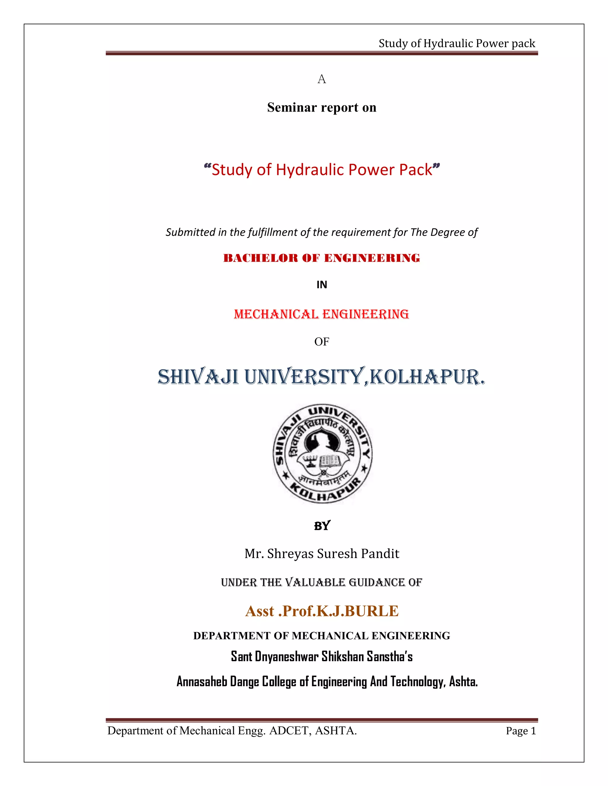 Study on hydraulic powerpack | PDF
