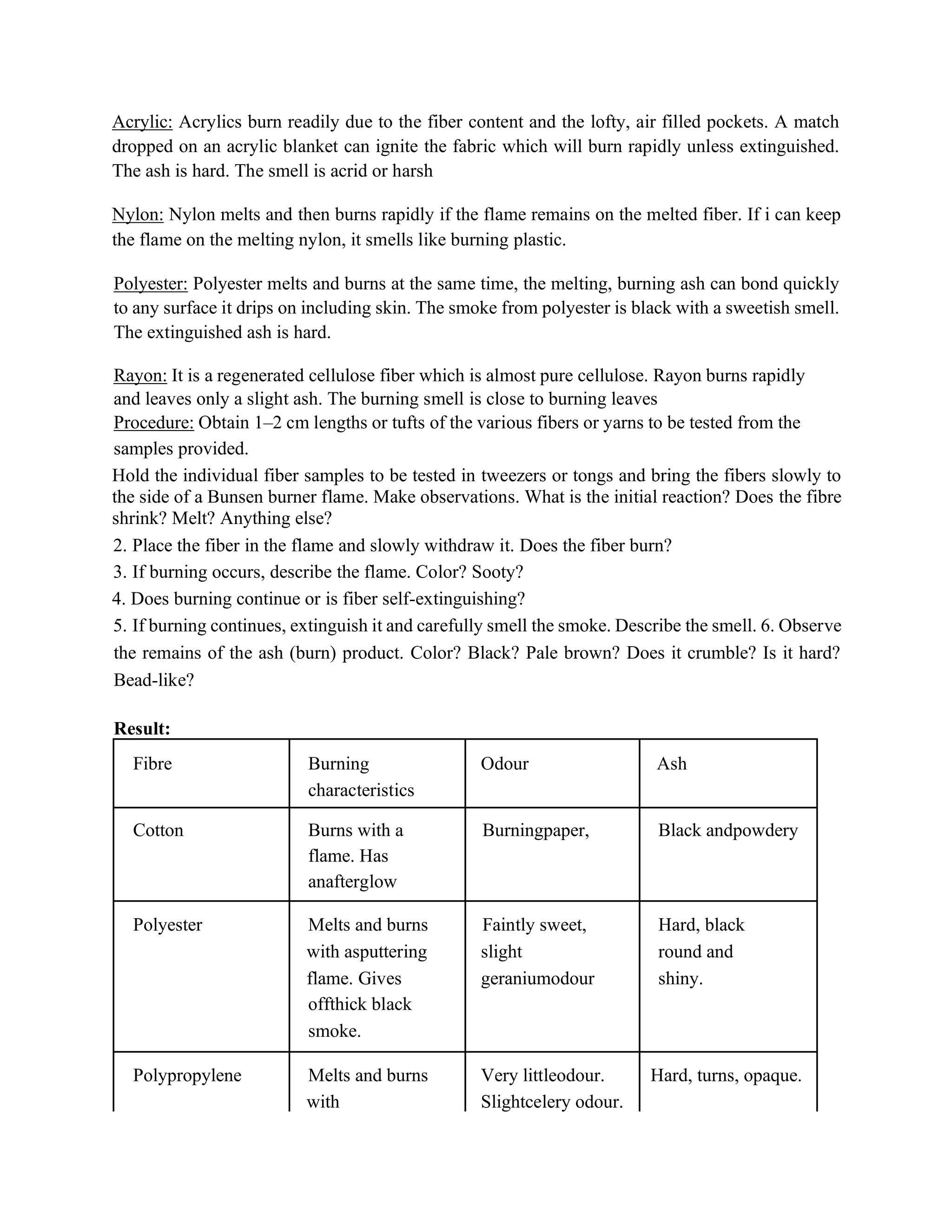 Study on Identification of Fibres by Burning Test | Burning Test of ...